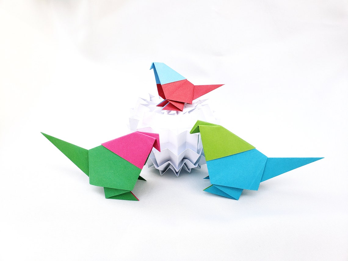 Origami Bird Parakeet, Couple or Family, Paper Birds, Origami Animal ...