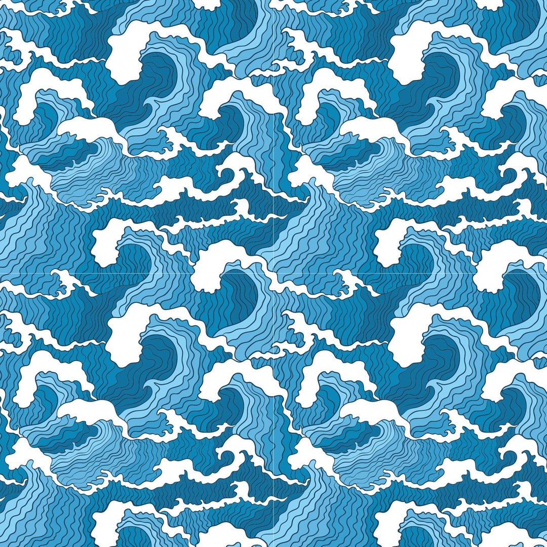 Origami Paper, Japanese Pattern, Blue Waves, Craft Folding, 15x15 Cm ...