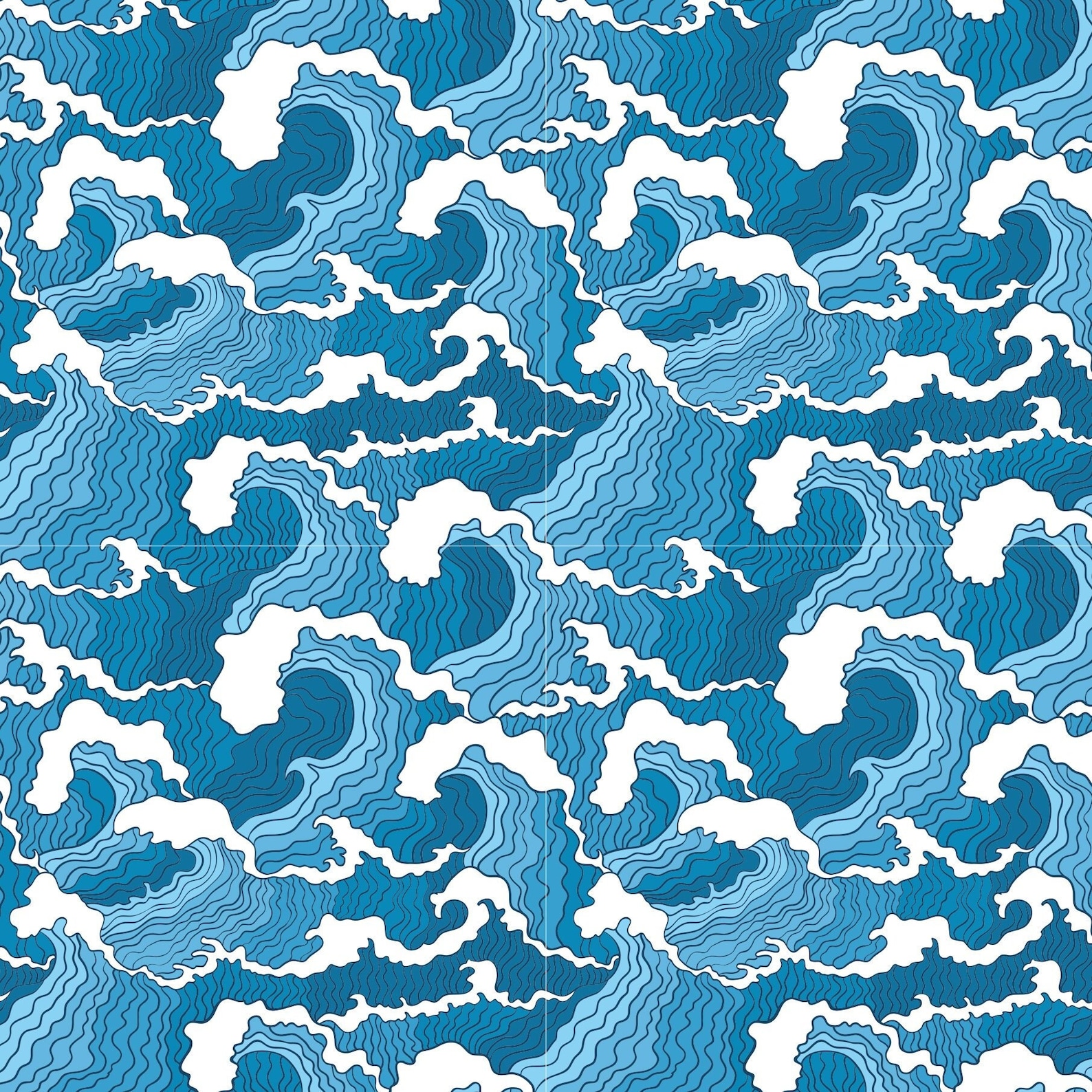 Origami Paper, Japanese Pattern, Blue Waves, Craft Folding, 15x15 Cm ...