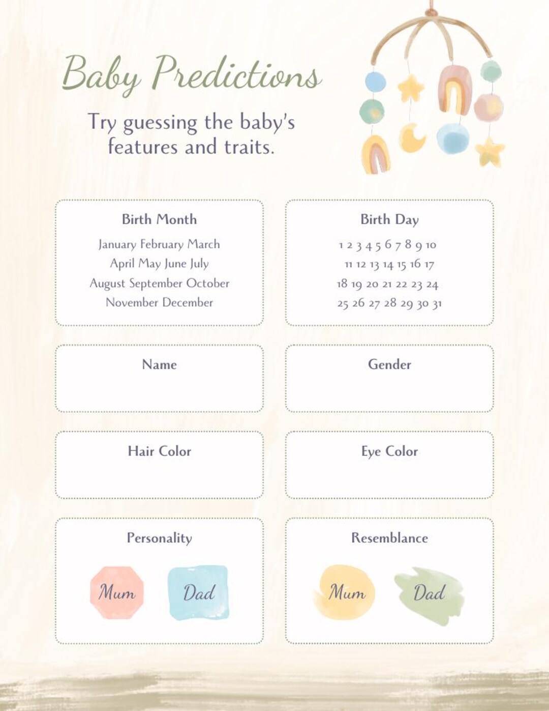 Baby Predictions Game | Printable Baby Shower Activity | Guess Baby’s ...