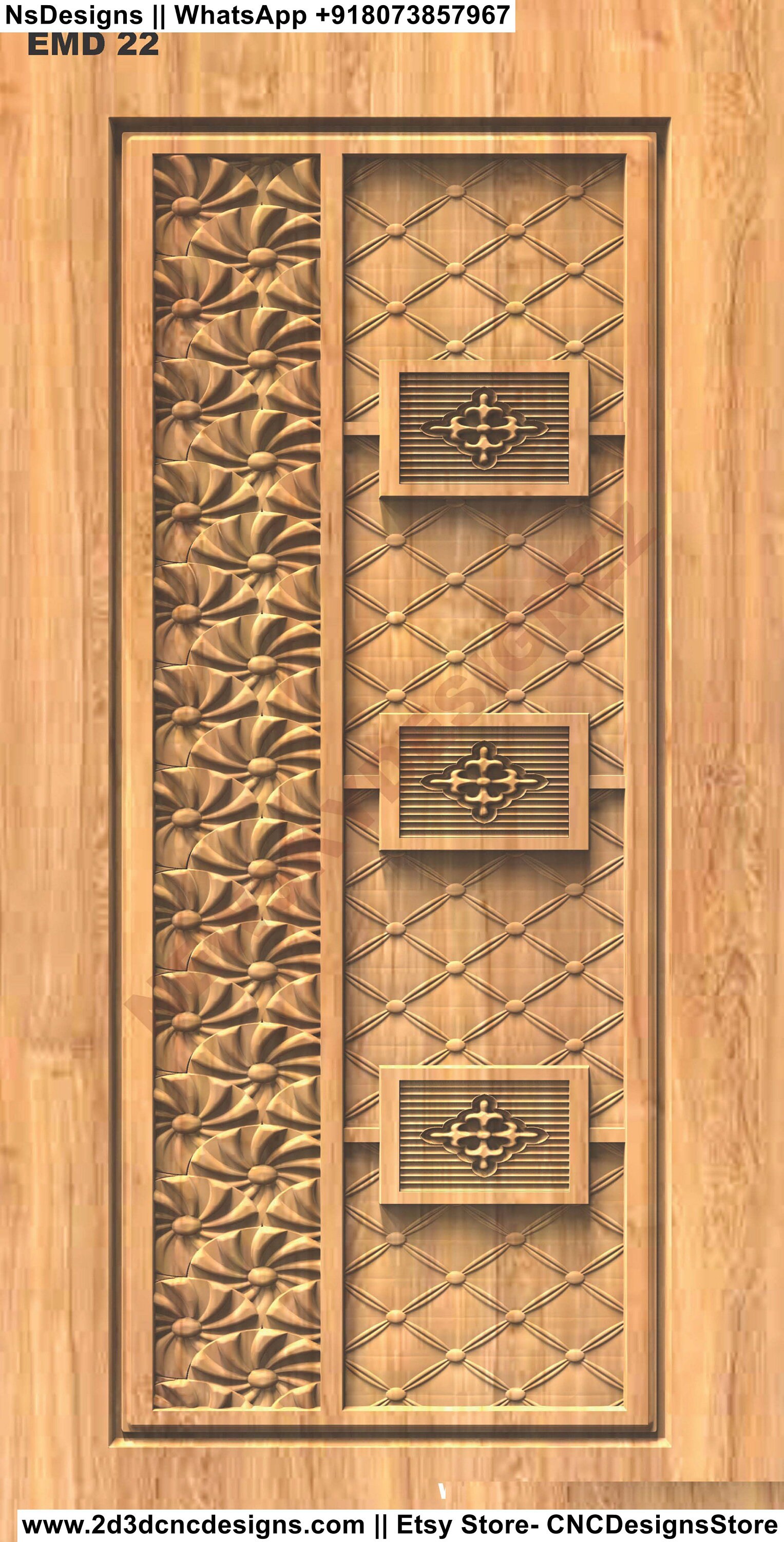 100 Embossed Wood Door CNC Engraving Designs: 3D STL & RLF Files ...