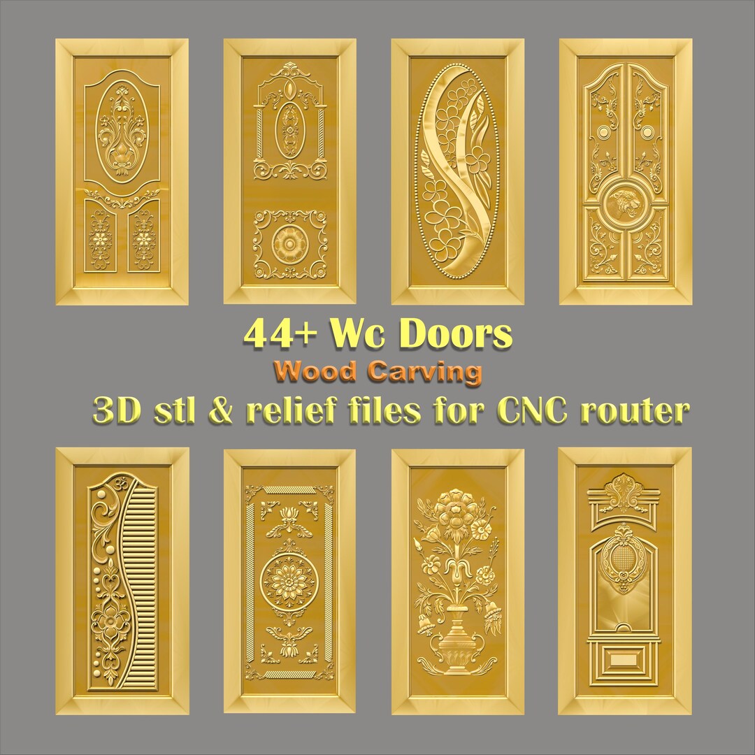 44 Wc CNC Carving Engraving Designs for Wooden Doors - 3D STL & Artcam ...