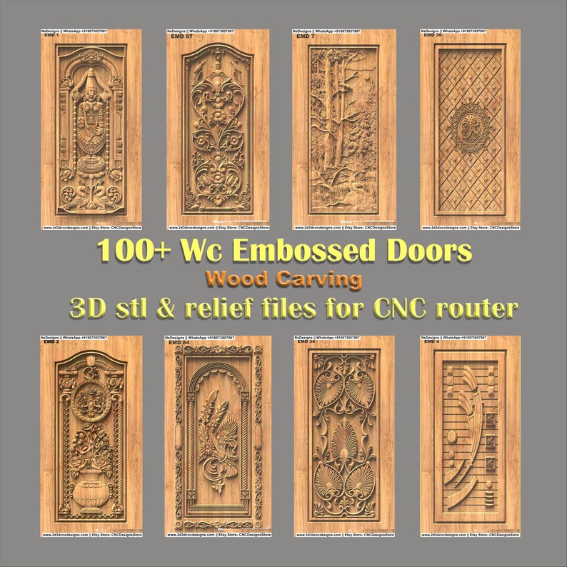 100 Wc Embossed CNC Engraving Designs for Wooden Doors - 3D STL ...