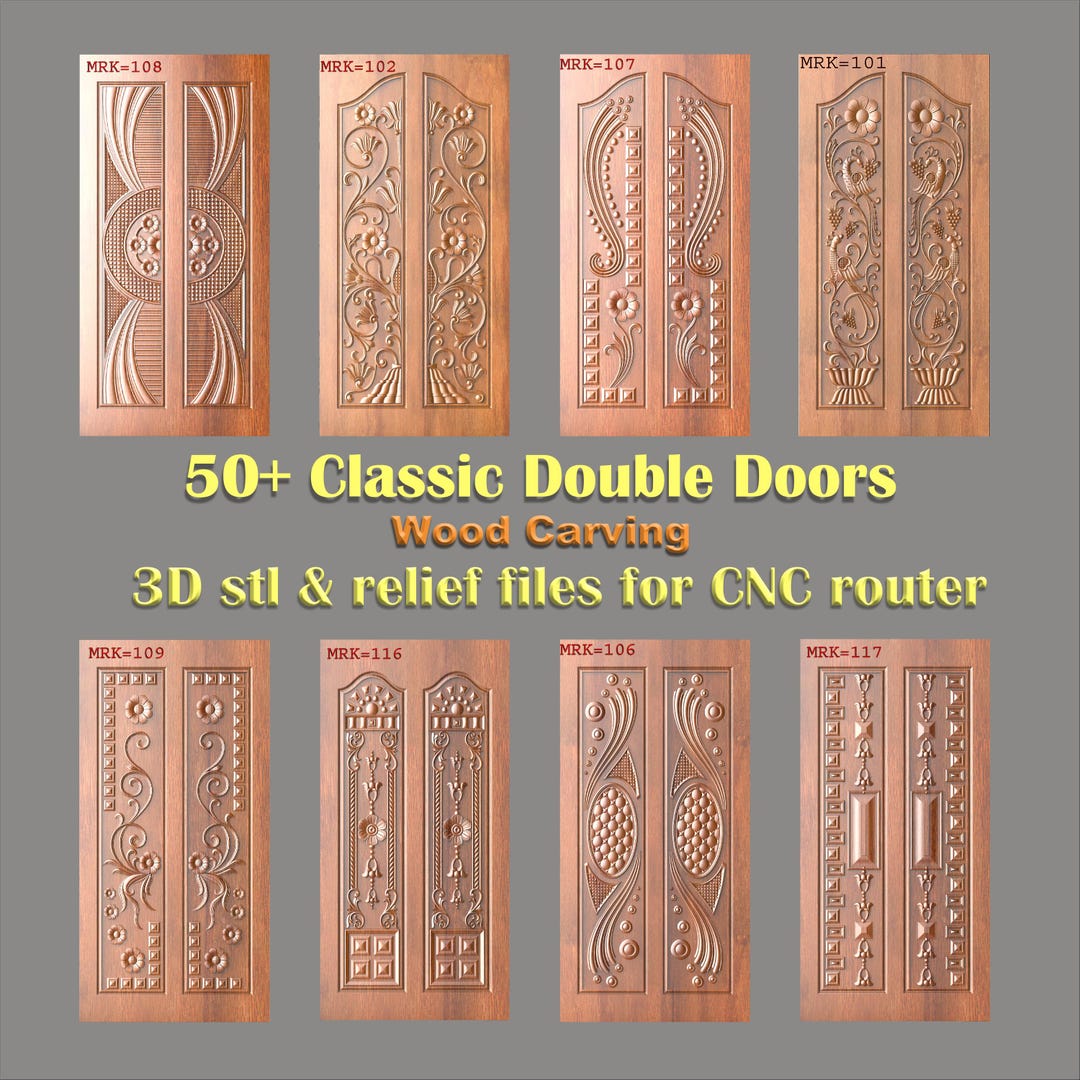 Classic Double Doors CNC Carving: 3D STL & Artcam RLF File (digital ...