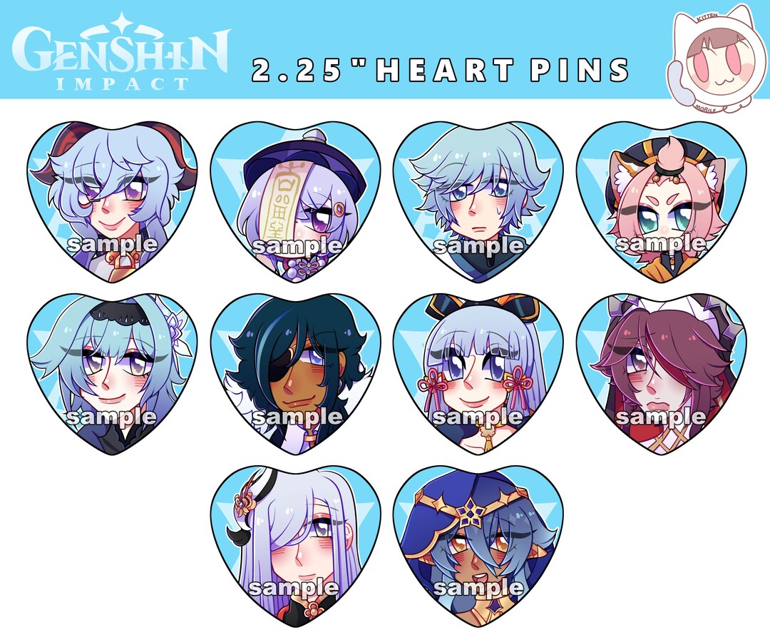 Genshin Impact Cryo Character 2.25” Heart Pins - Etsy
