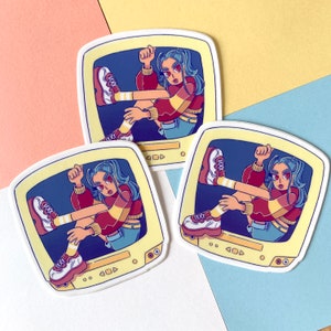 Retro TV and Computer Girl [STICKERS] - Etsy