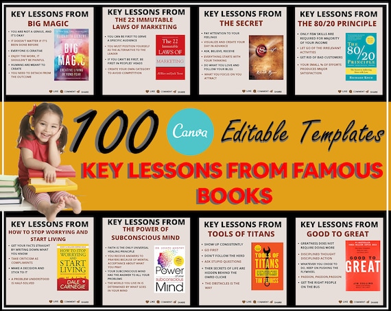 100 KEY LESSONS From Books INFOGRAPHICS Canva Editable - Etsy