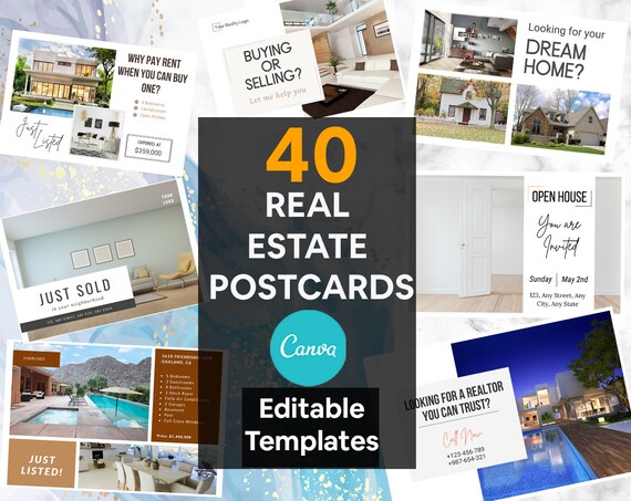 40 REAL ESTATE POSTCARDS Canva Editable Posts Canva - Etsy