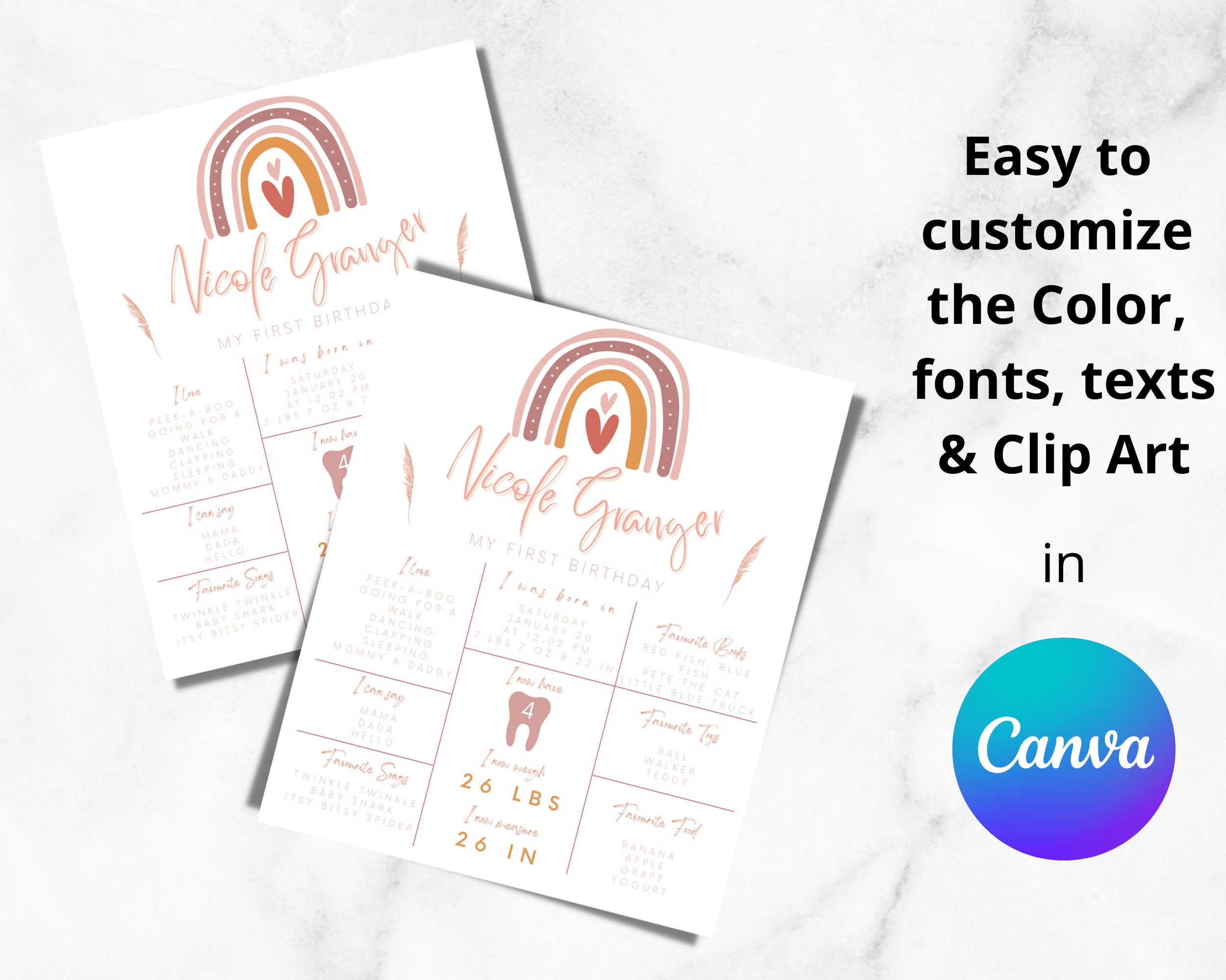 Pastel Rainbow Milestone Board First Birthday Baby Girl Rainbow ...