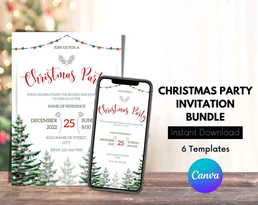 Christmas Party Invitation Bundle, Christmas Invitation, Christmas ...