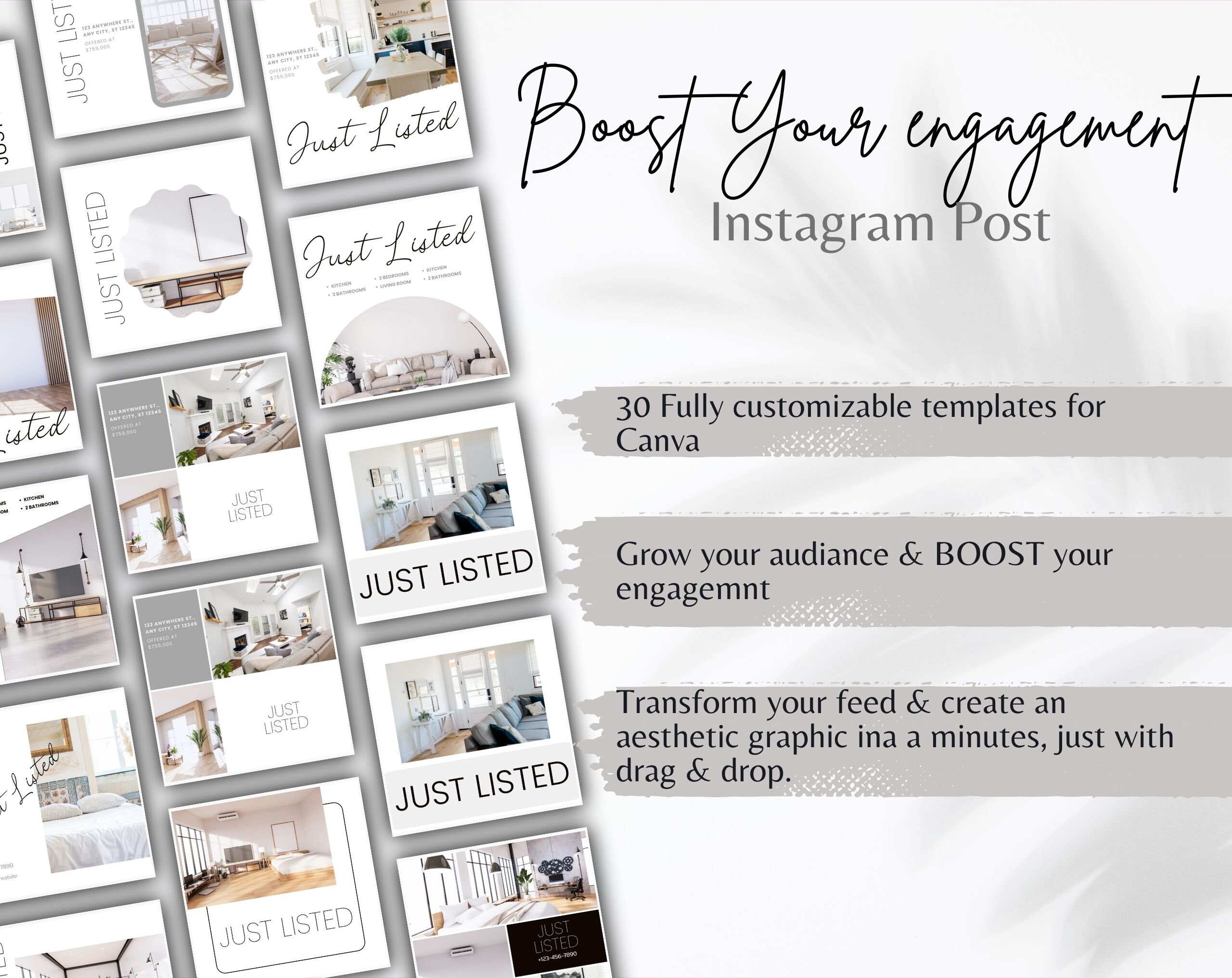 30 Just Listed Social Media Posts, Realtor Instagram Post Templates ...