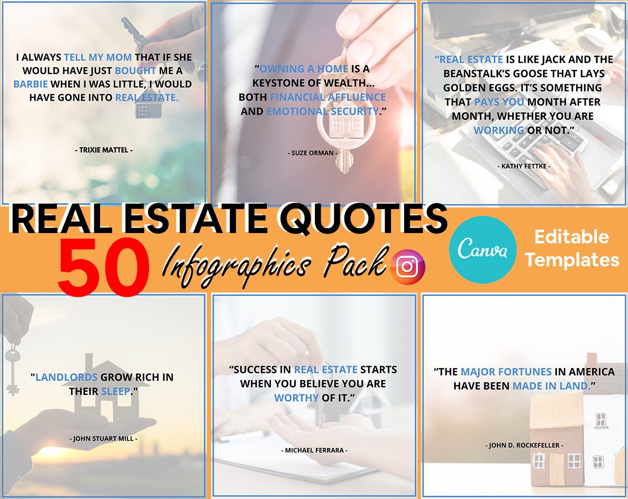 50 REAL ESTATE QUOTES Canva Editable | Posts | Canva Templates | Agents ...