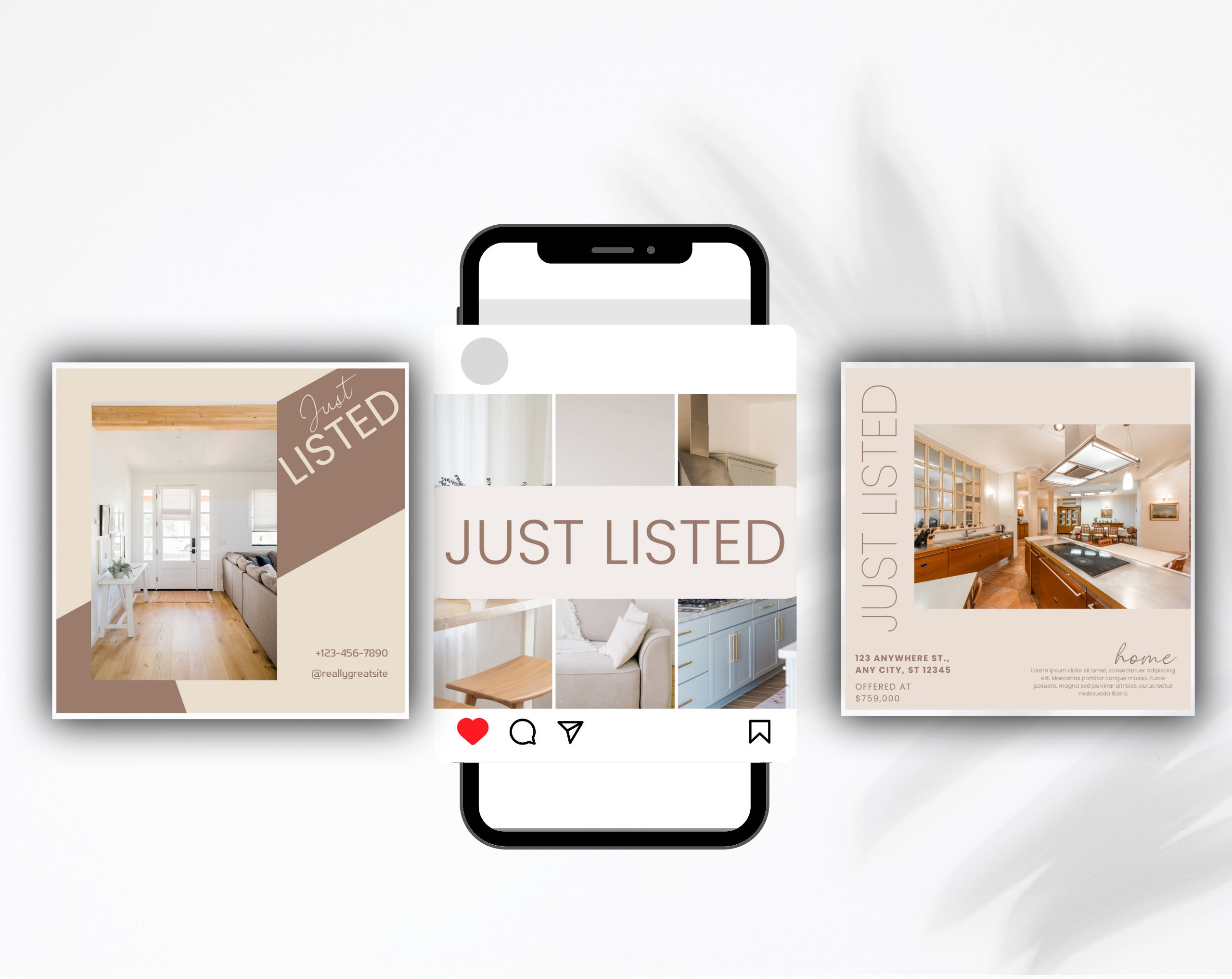 30 Just Listed Social Media Posts, Realtor Instagram Post Templates ...
