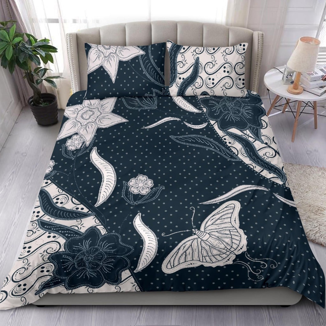 Traditionnal Batik Bedding Set Cover, Marine Blue Duvet Cover, Polkat ...