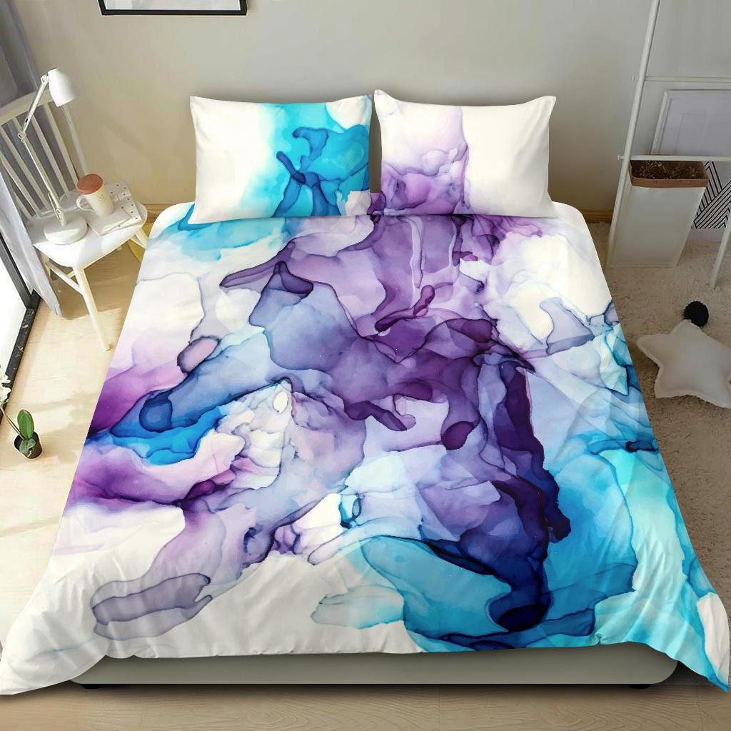 ART MEETS BEDDINGS With Artsy Purple and Blue Alcohol Ink | Etsy