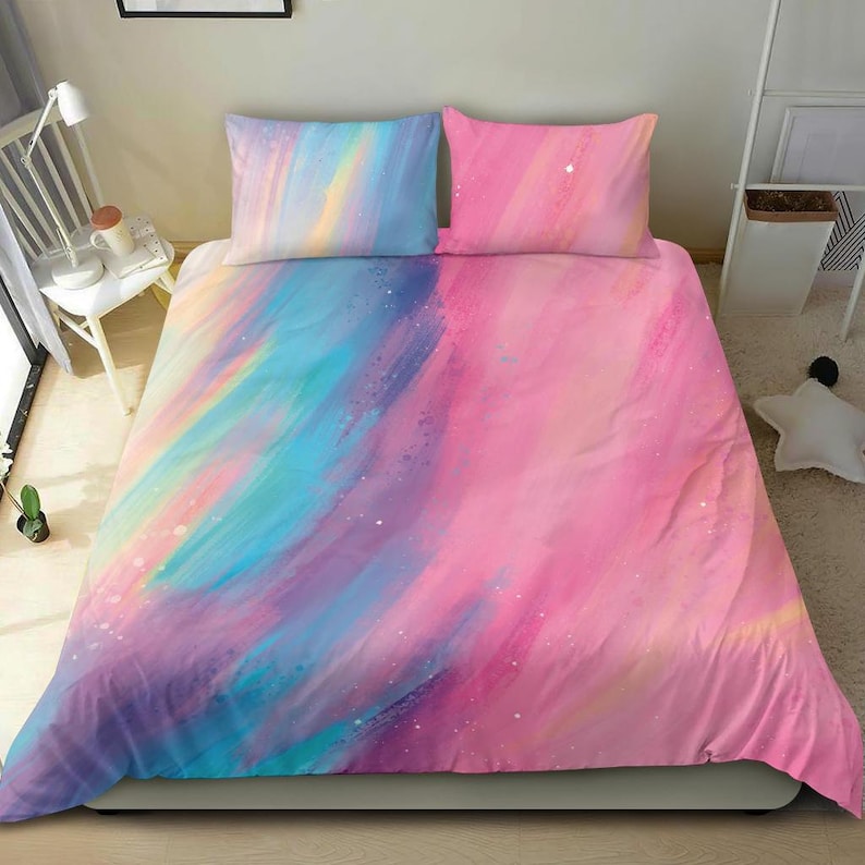 Pink and Blue Artistic Rainbow Sky Sunset Bedding Set Duvet - Etsy