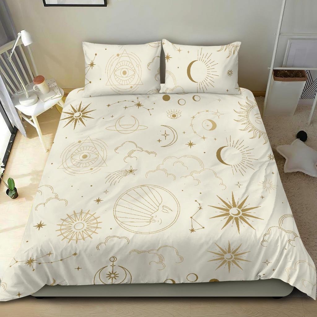 Celestial Bedding Set: Gold Sun, Moon & Stars Duvet Cover - Etsy
