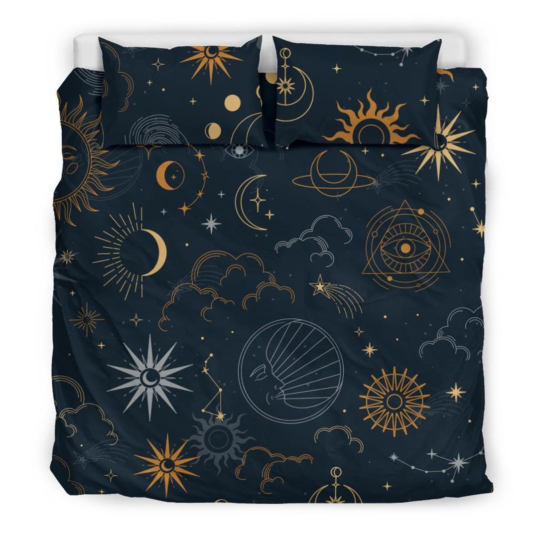 Celestial Constellation Bedding Set – Navy Blue Gold Duvet Cover, Moon ...
