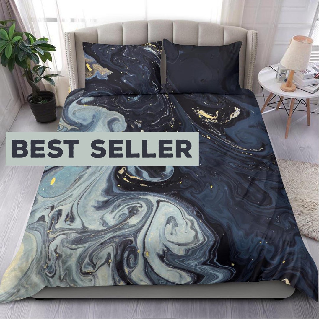 Abstract Blue and Gold Fluid Artistic Bedding Set Design for the ...