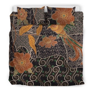 Traditionnal Batik Bedding Set Cover, Black Boho-chic Bed Duvet Cover ...