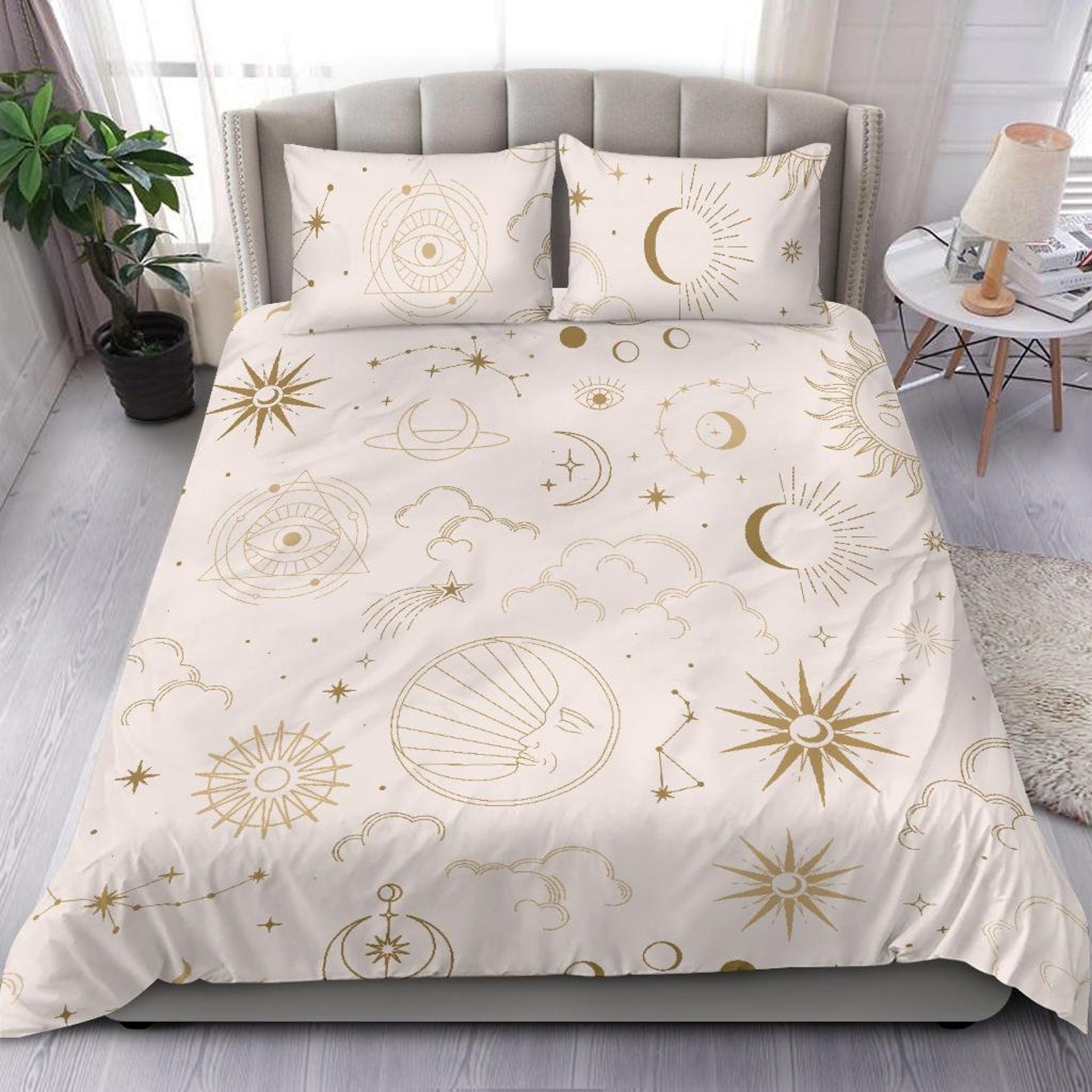 Celestial Bedding Set: Gold Sun, Moon & Stars Duvet Cover - Etsy