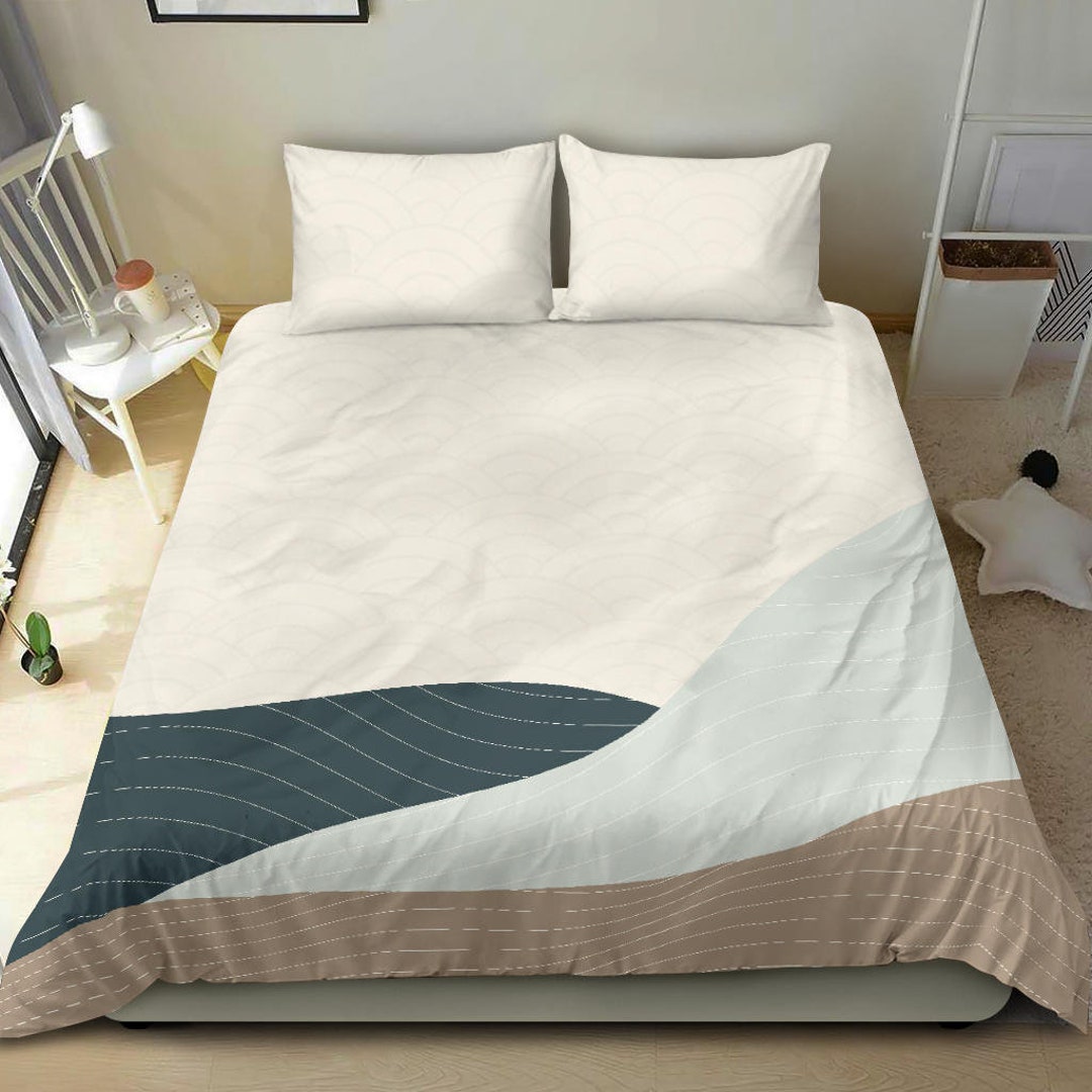 Artistic Japanese Bed Cover, Blue Duvet Cover, Oriental Bedding Design ...