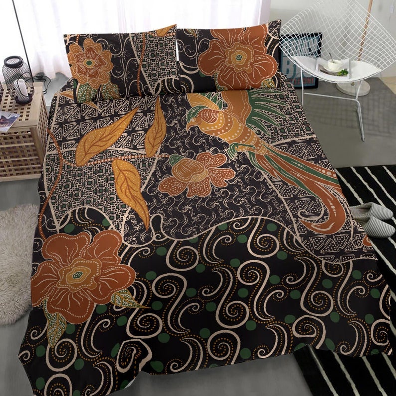 Traditionnal Batik Bedding Set Cover Black Boho-chic Bed | Etsy