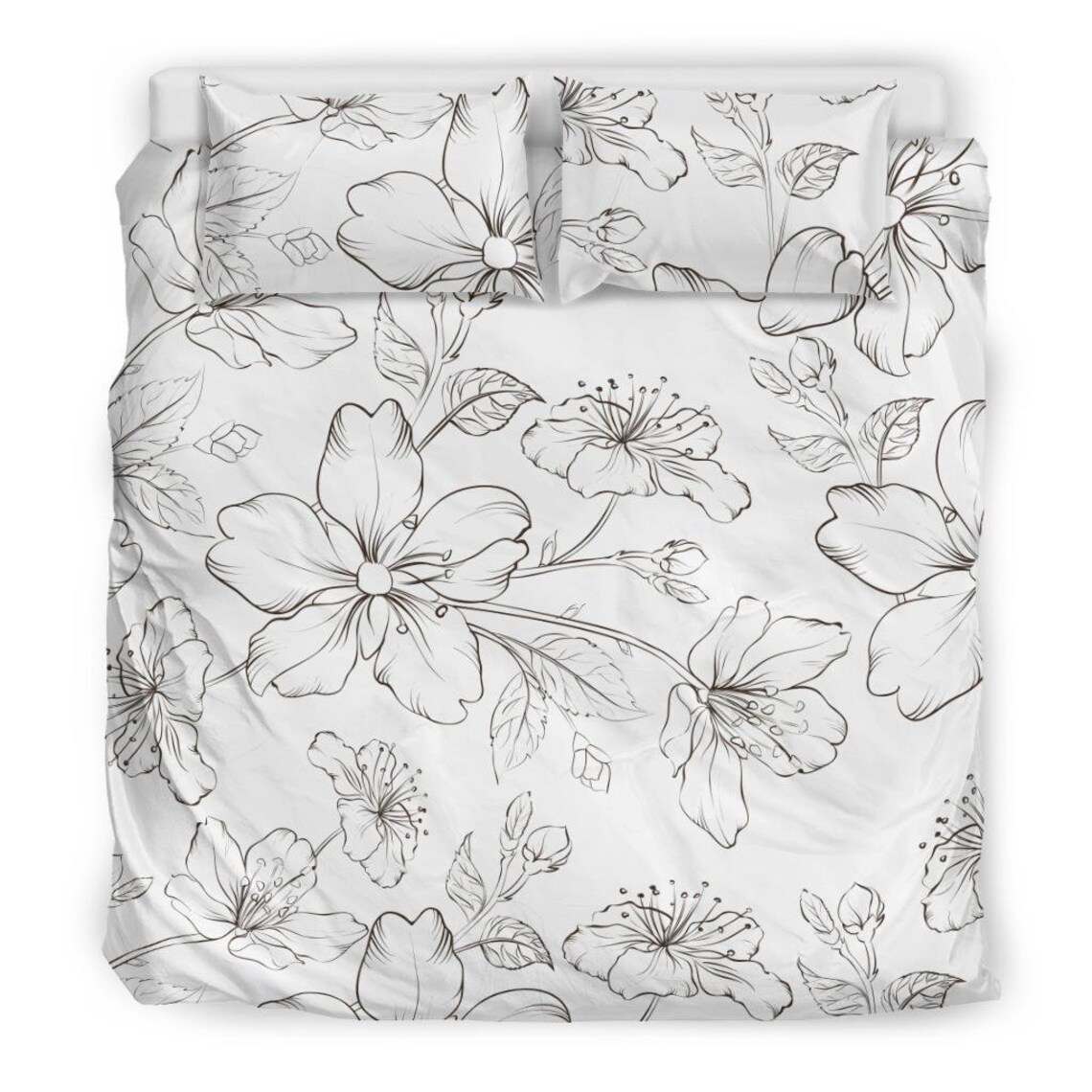 White and Black Flower Bloom bedding set cover White | Etsy