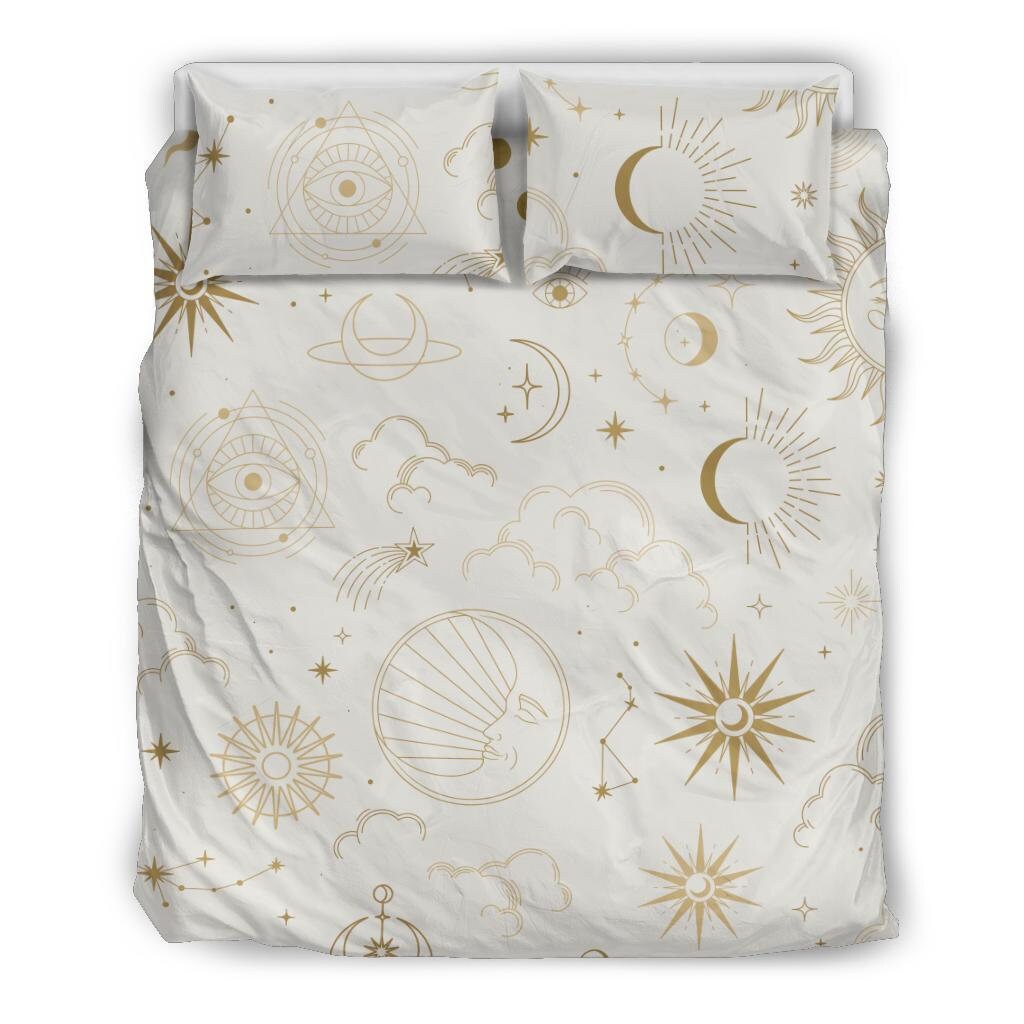 Celestial Bedding Set: Gold Sun, Moon & Stars Duvet Cover - Etsy