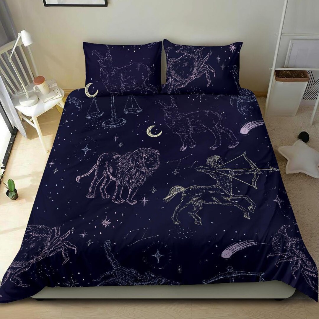 Zodiac Signs Night Sky Brushed Polyester Fabric Bedding Set Duvet Cover ...