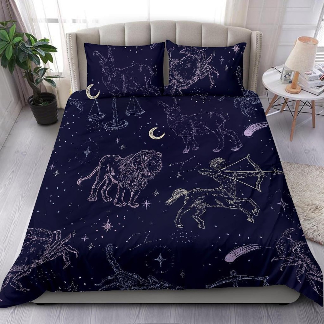 Zodiac Signs Bedding Set: Night Sky Astrology Duvet Cover - Etsy