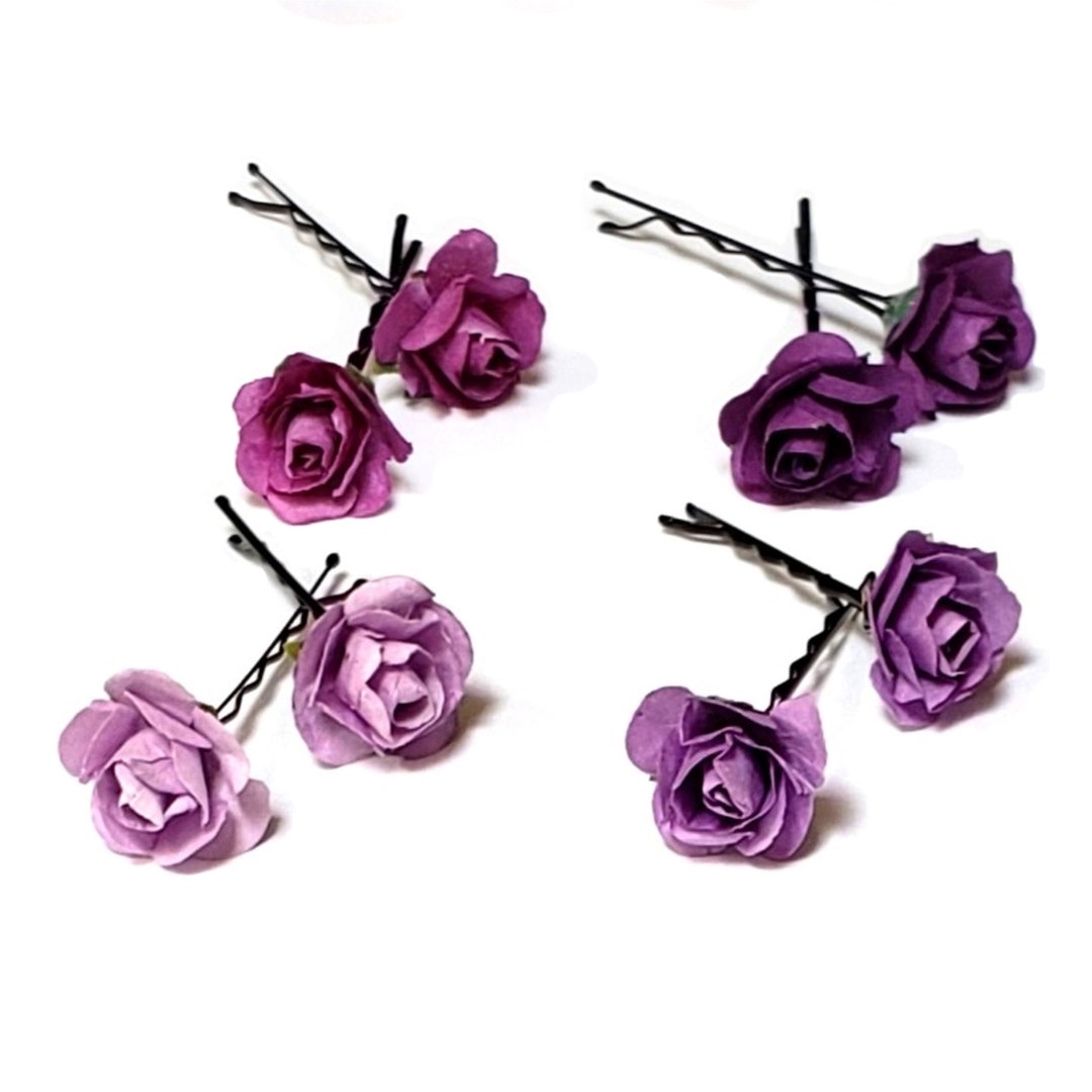 Purple Rose Hairpin, Minimalist Bridal Hairpin, Purple Flower Hair ...