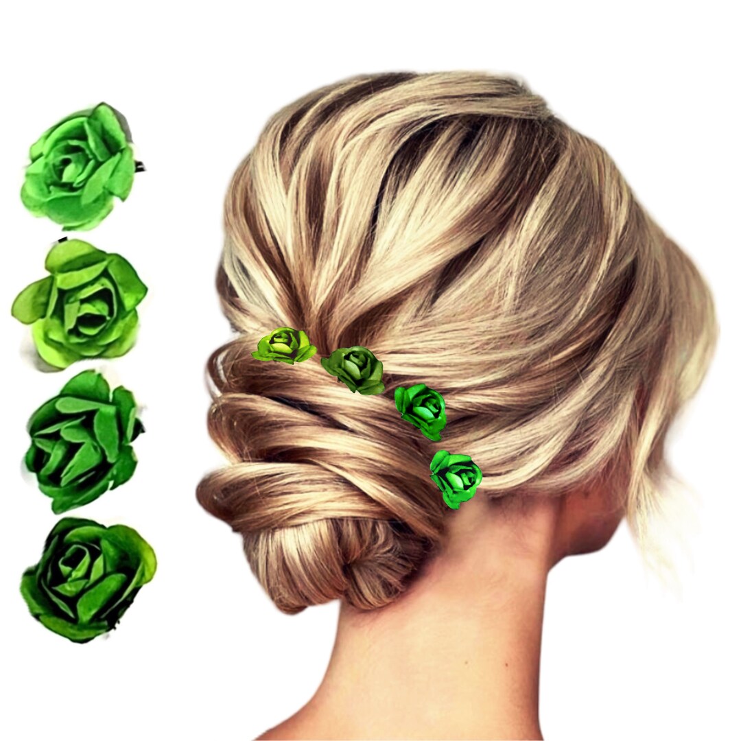 Small Green Flower Hairclips, Green Mini Rose Hair Accessories, Green ...