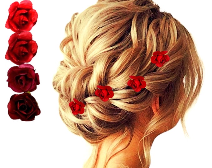 Red Roses Bobby Pins Set of 2, Red Flowers Bobby Pins Gift Under 20 ...