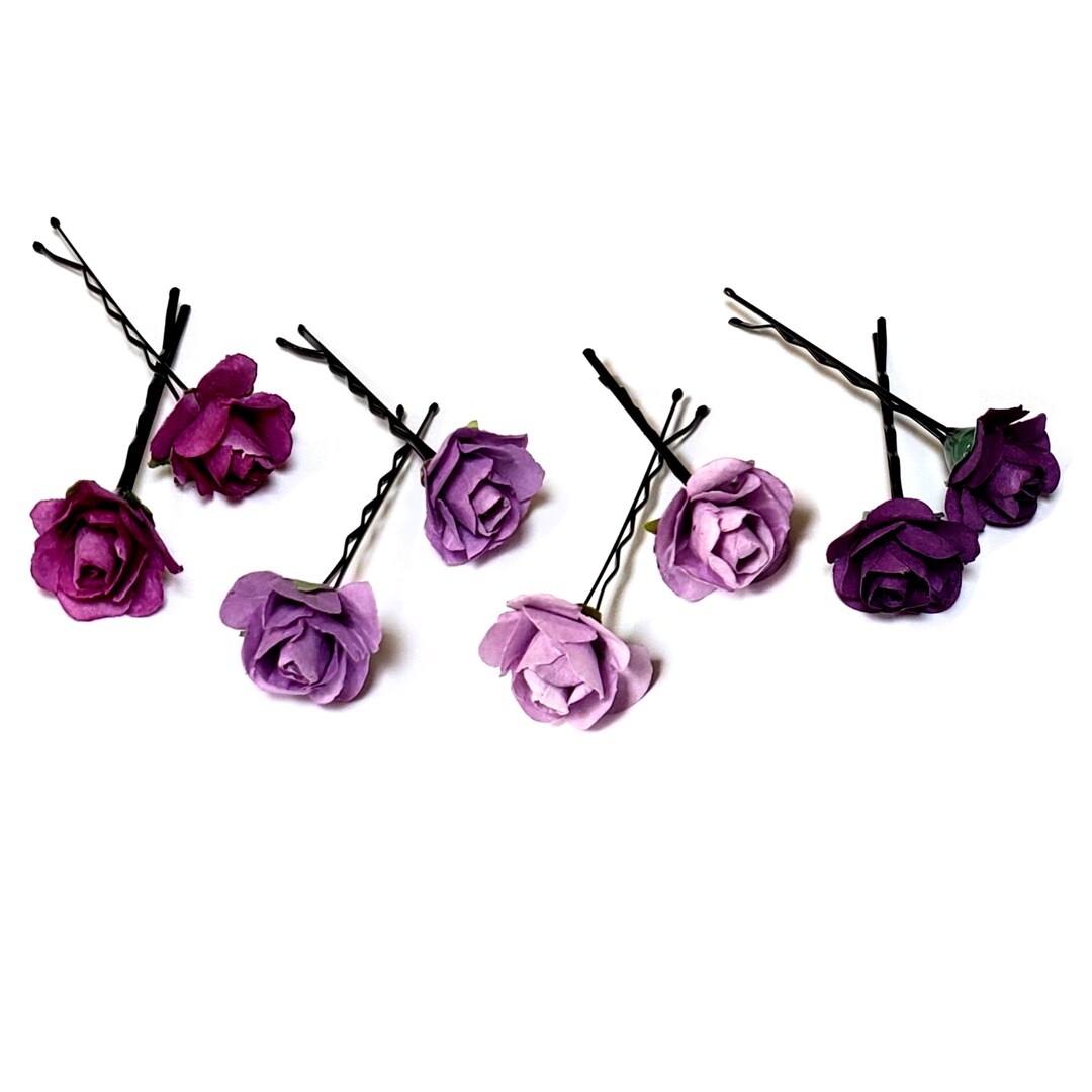 Wedding Purple Flower Hair Pins Mini Rose Decorative Purple Etsy