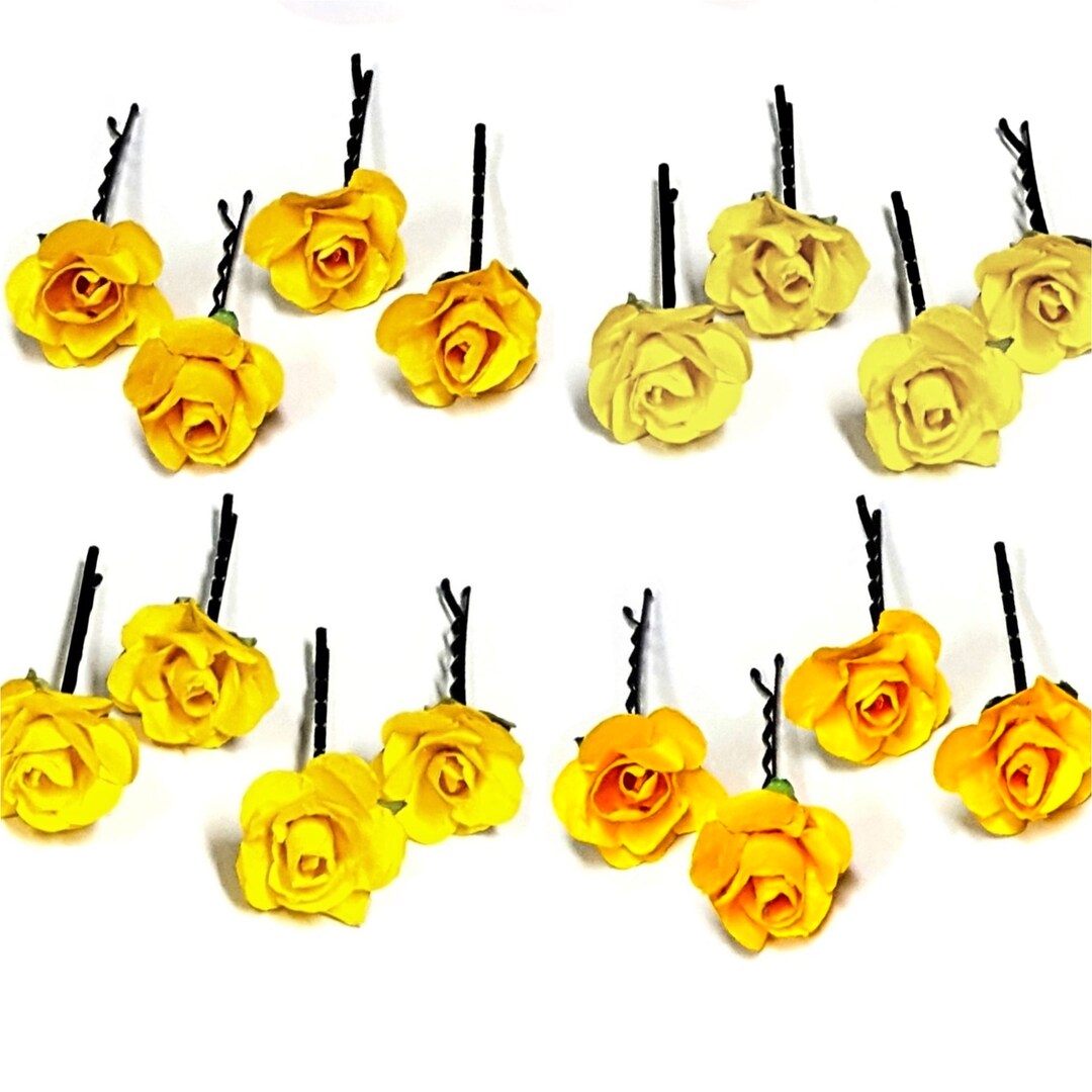 Yellow Flower Hair Pins, Yellow Mini Rose Bobby Pins, Small Flower ...