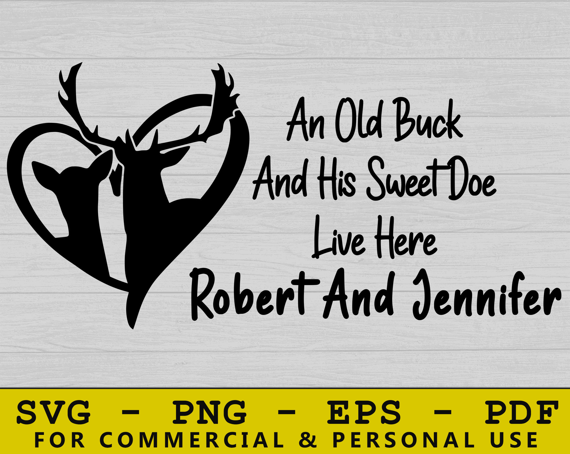 Silhouette Buck And Doe Heart Wedding