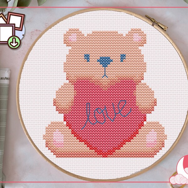 Teddy Cross Stitch - Etsy