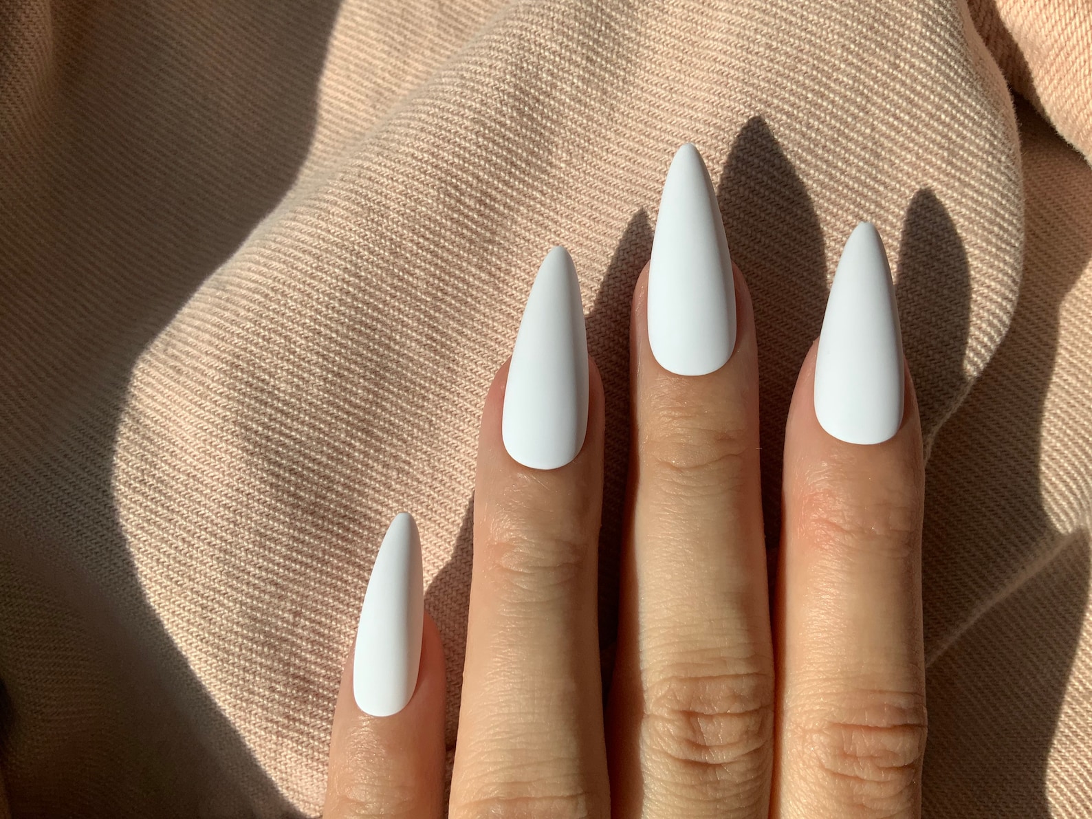 White Long Stiletto Press On Nails Full Set Of 24 Nails Etsy