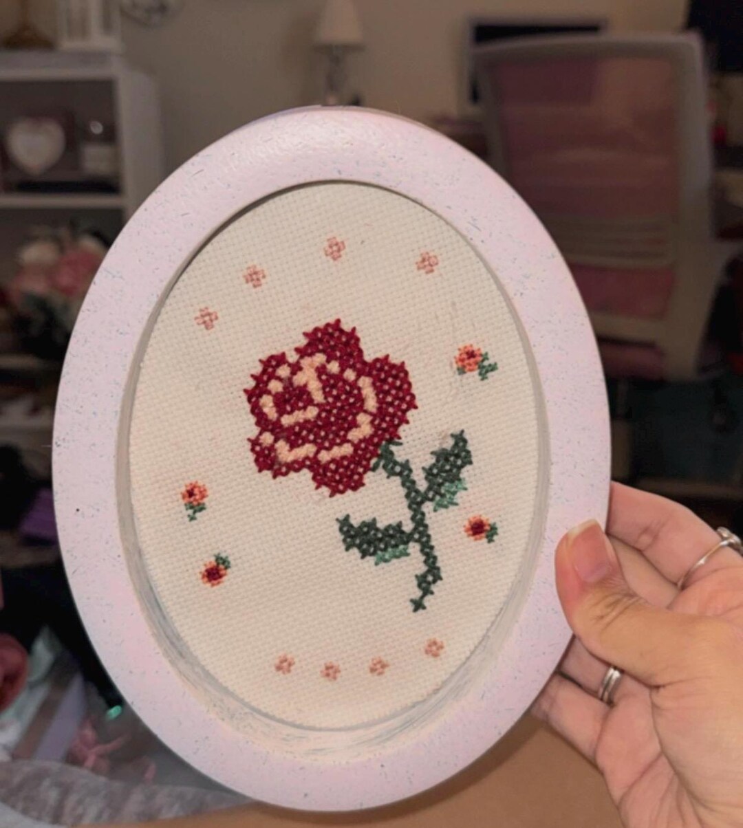 Vintage Antique Oval Frame With Embroidered Needlepoint Art/ Framed ...