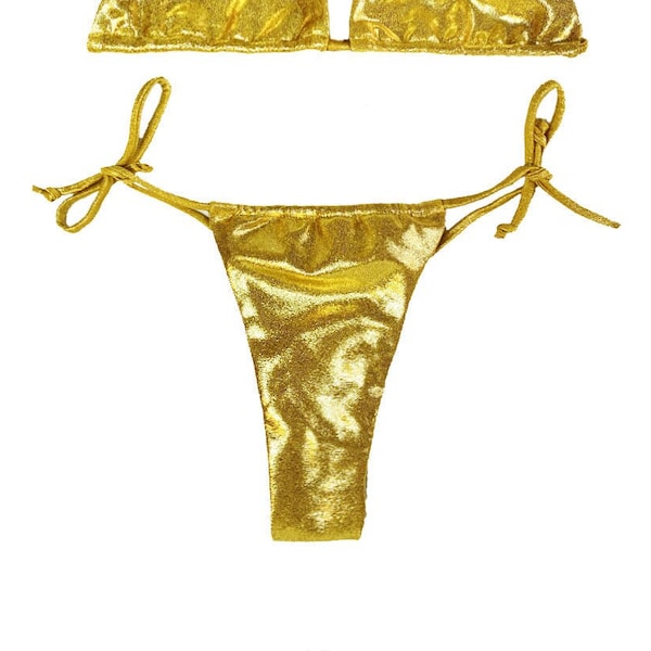 Gold Metallic Thong Bikini - Etsy