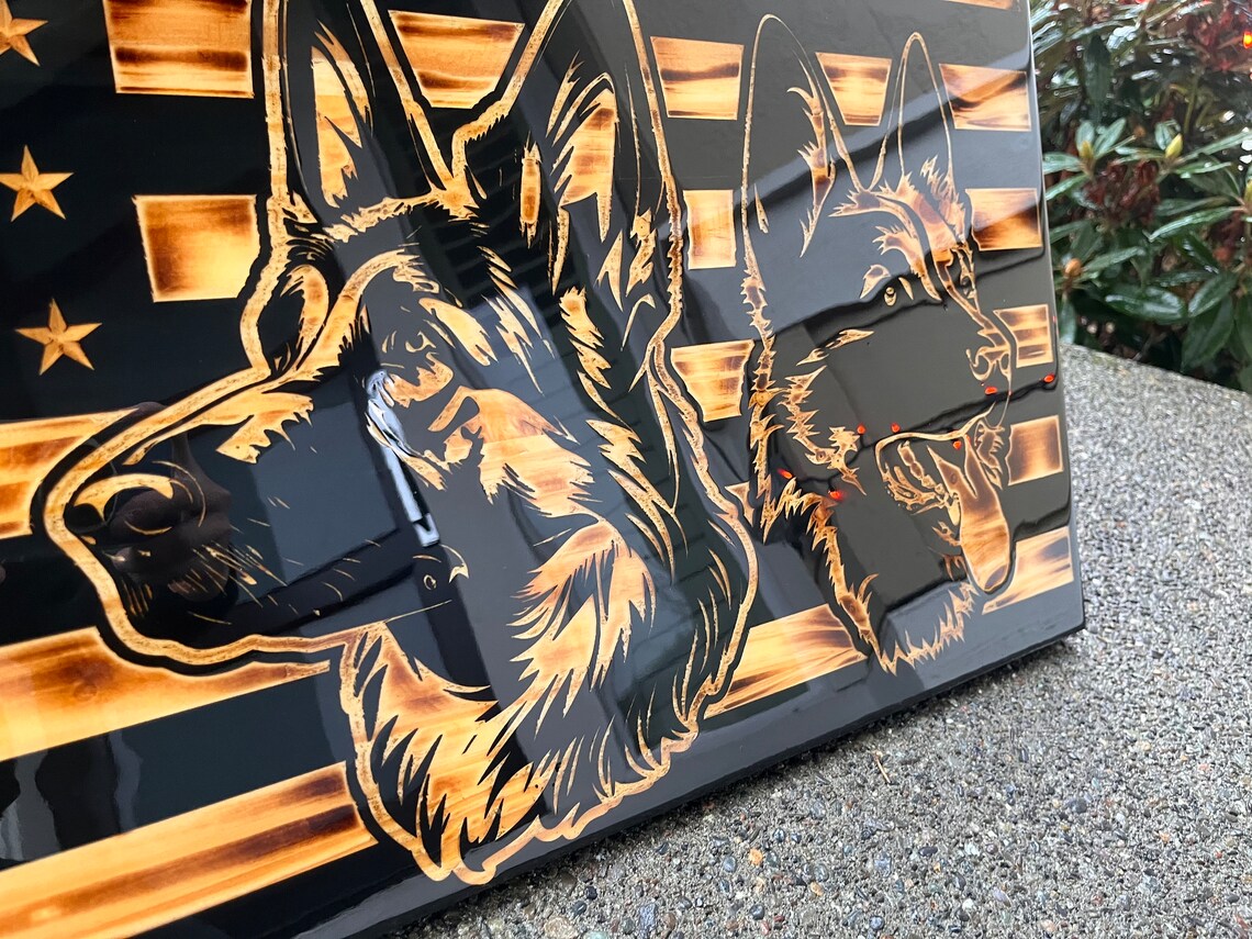 Epoxy Coated American Flag, German Shepherd Art, Rustic Wood Flag ...