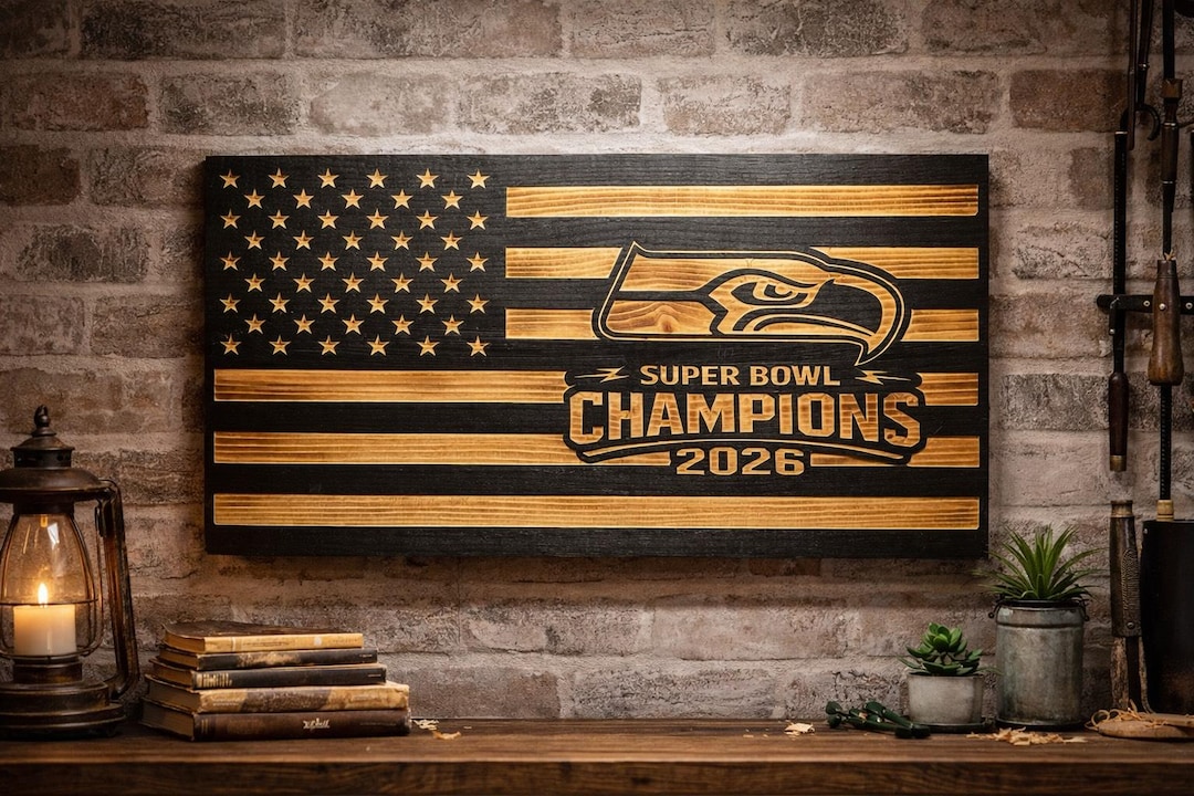 Handcrafted Seattle Seahawks Wooden Flag, Super Bowl Champions, Rustic ...