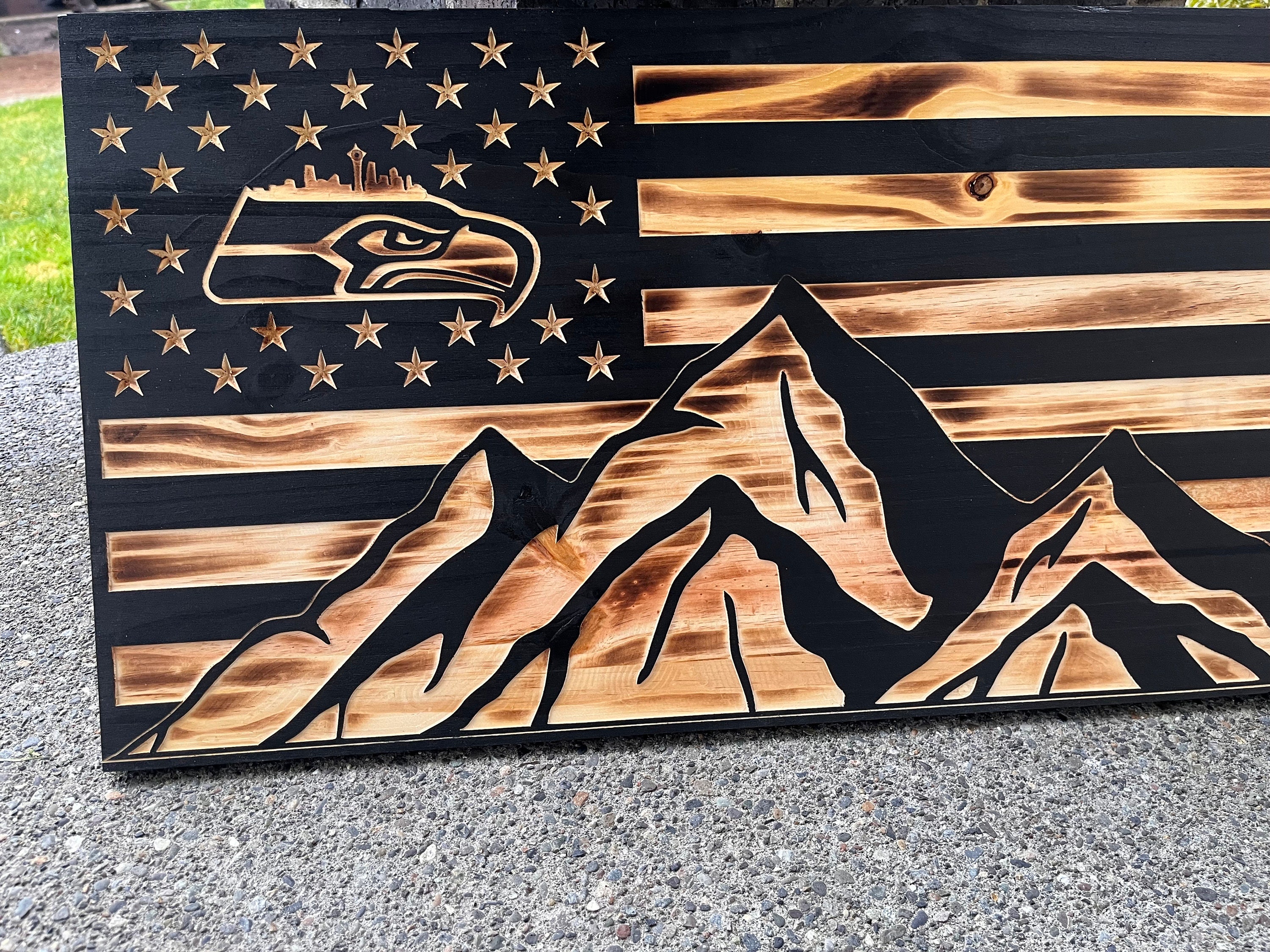 Handcrafted Seahawks American Flag, Rustic Pine Wood Wall Art - Etsy