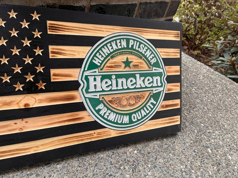 Heineken Beer Rustic American Flag, Custom Pine Wood - Etsy