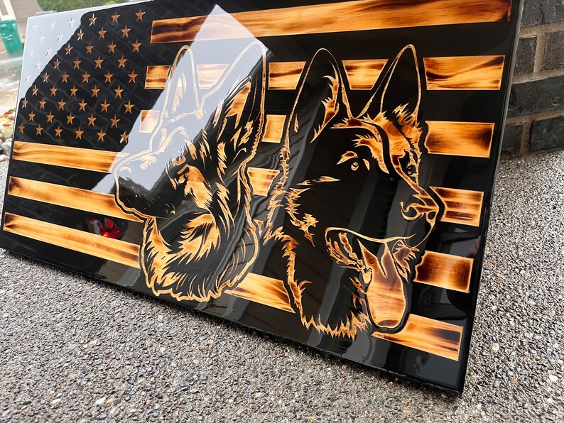 Epoxy Coated American Flag, German Shepherd Art, Rustic Wood Flag ...