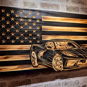 Corvette C8, Corvette Flag, Rustic Wood Flag, American Flag, Wood Decor ...