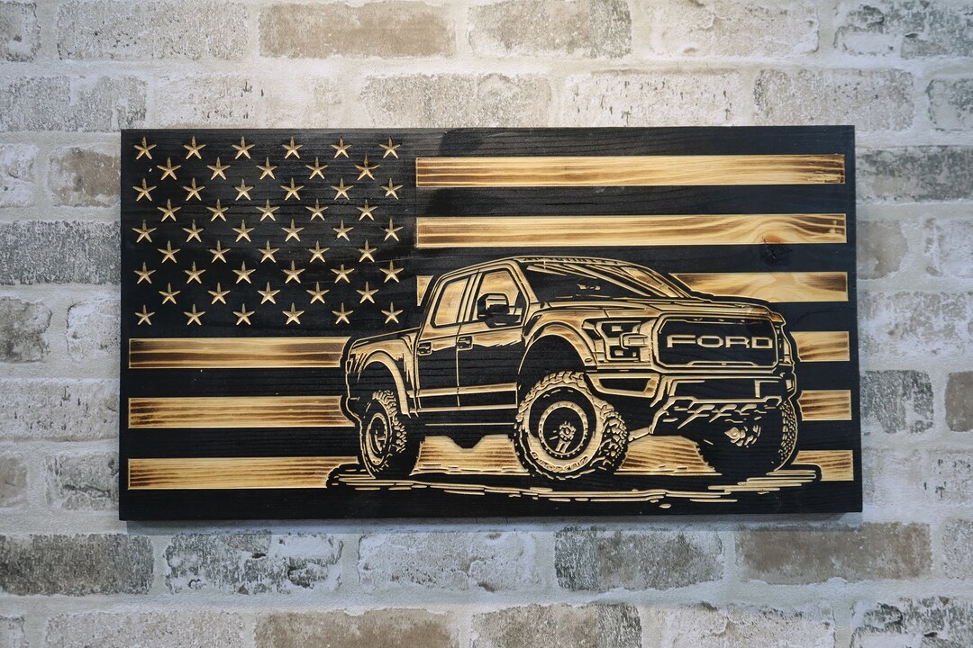 American Truck Wood Flag, Ford F-150 Rapter, Rustic Wood Flag - Etsy