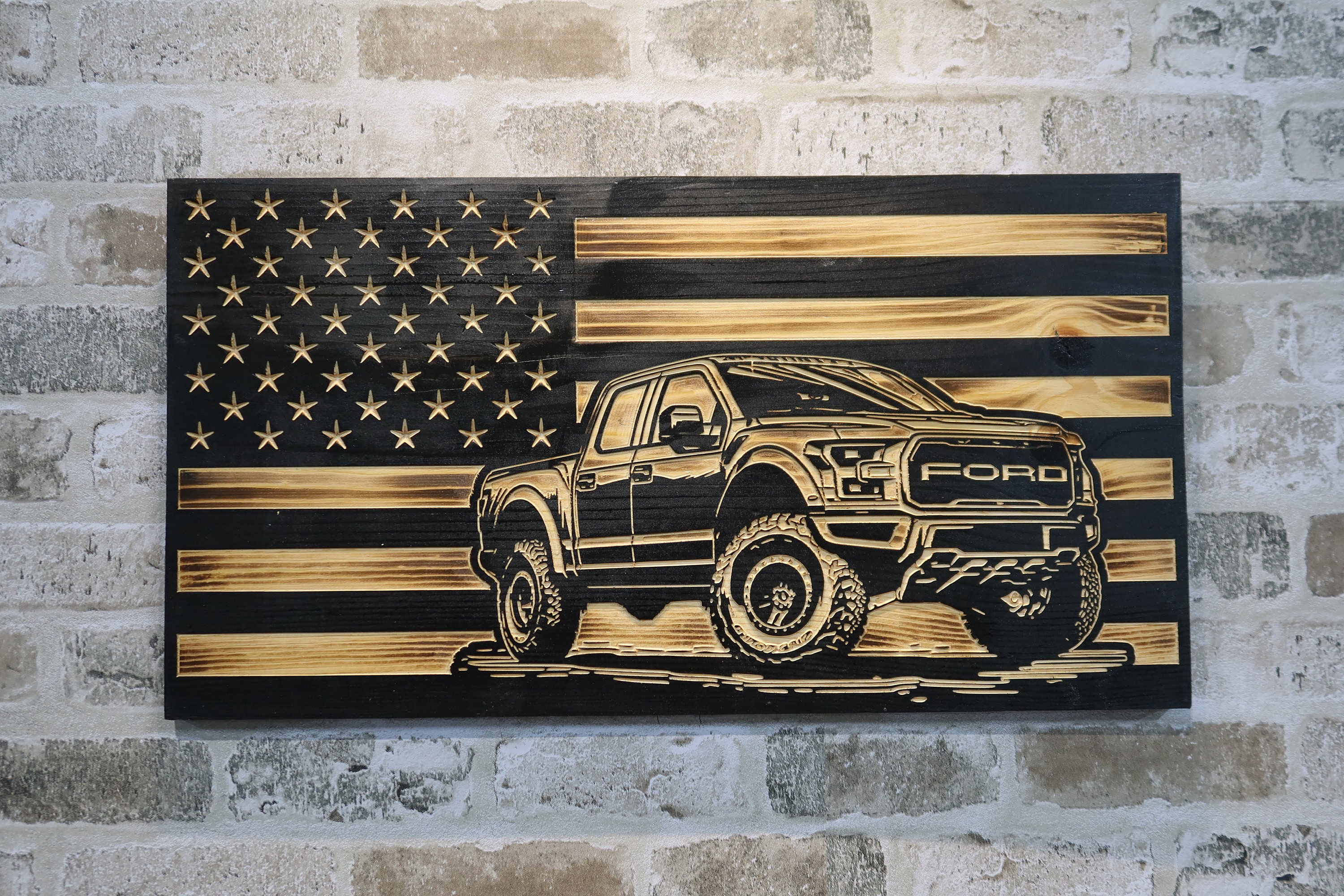 American Truck Wood Flag, Ford F-150 Rapter, Rustic Wood Flag - Etsy