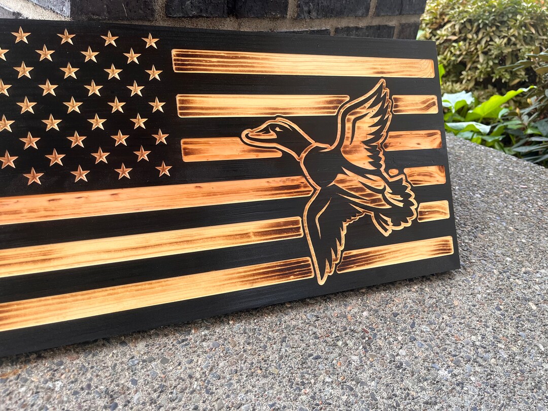 Rustic Pine Wood American Flag, Duck Wildlife Art - Etsy